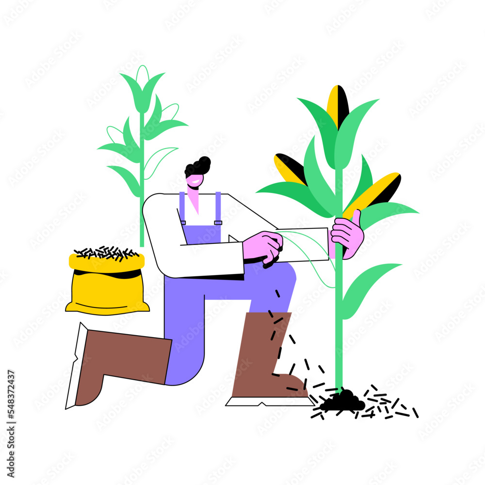 Organic mulching isolated cartoon vector illustrations. Farmer using ...