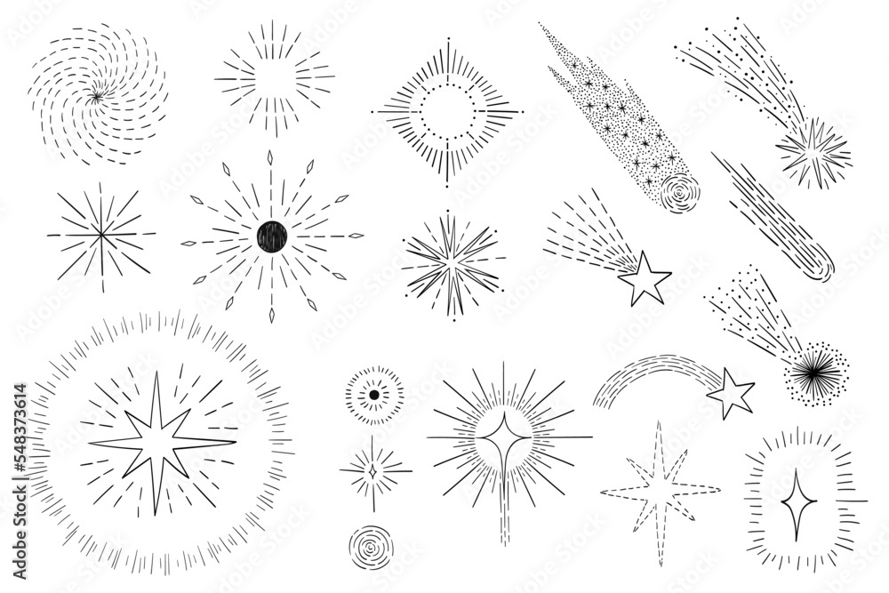 Hand draw elements set collection stars and sun vector Stock Vector ...