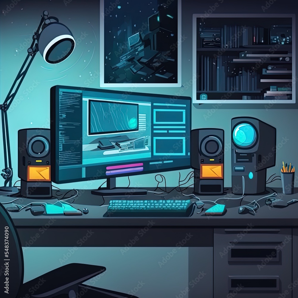 Computer And Monitor Of Graphic Animator Creating Video Game, Modeling ...