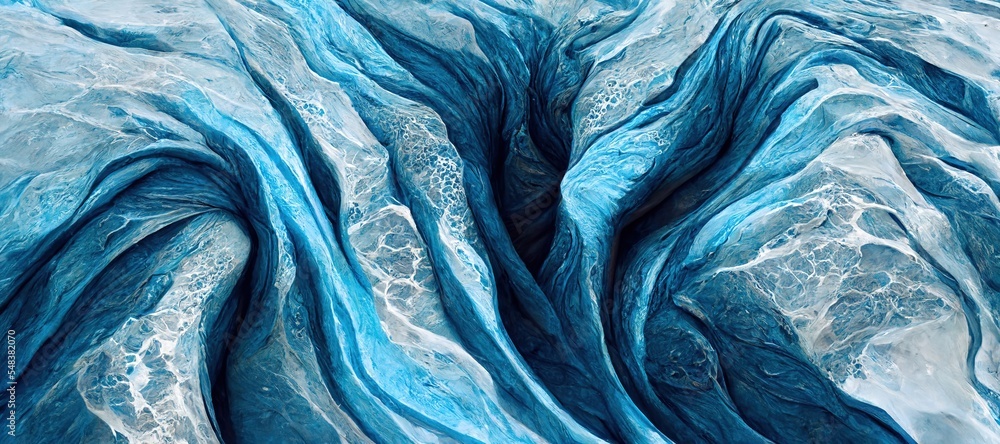 Abstract ice aquamarine blue glacier dune curves and folds, highly ...