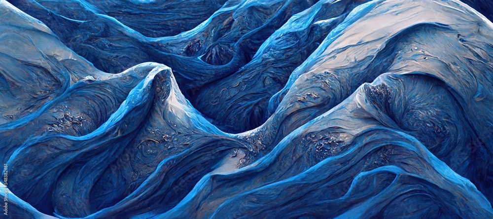Abstract ice aquamarine blue glacier dune curves and folds, highly ...