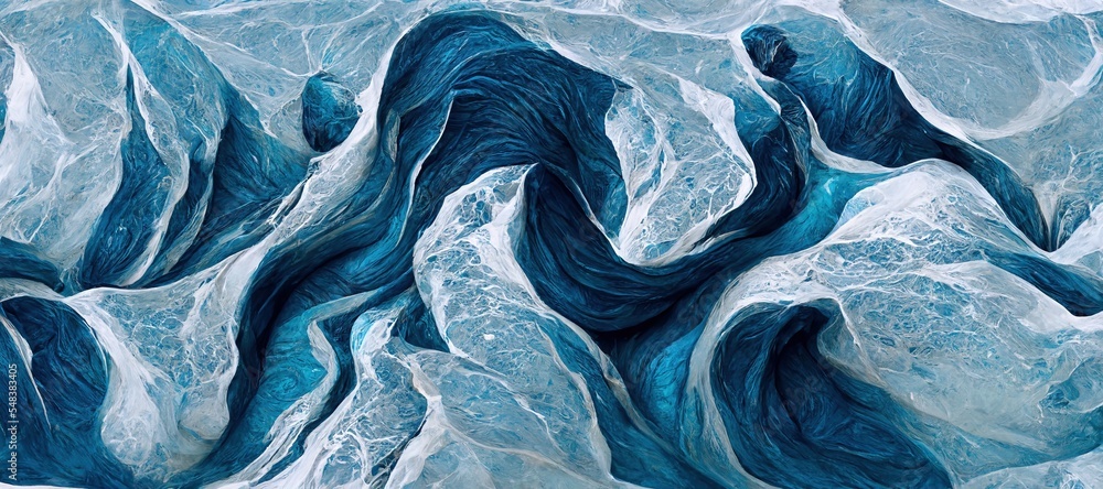 Abstract ice blue glacier dune curves and folds, highly detailed frozen ...