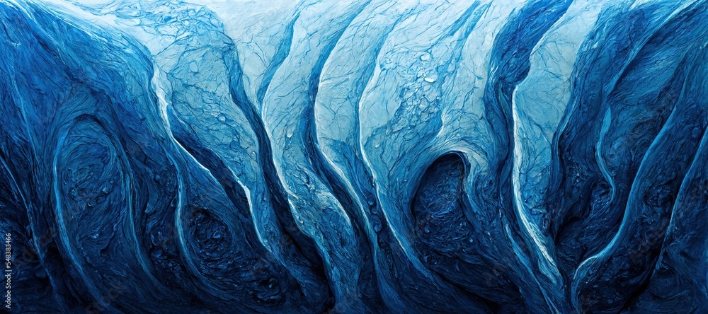 Abstract ice blue glacier dune curves and folds, highly detailed frozen ...