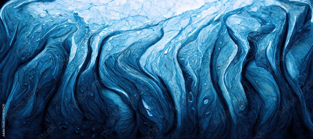Abstract ice blue glacier dune curves and folds, highly detailed frozen ...