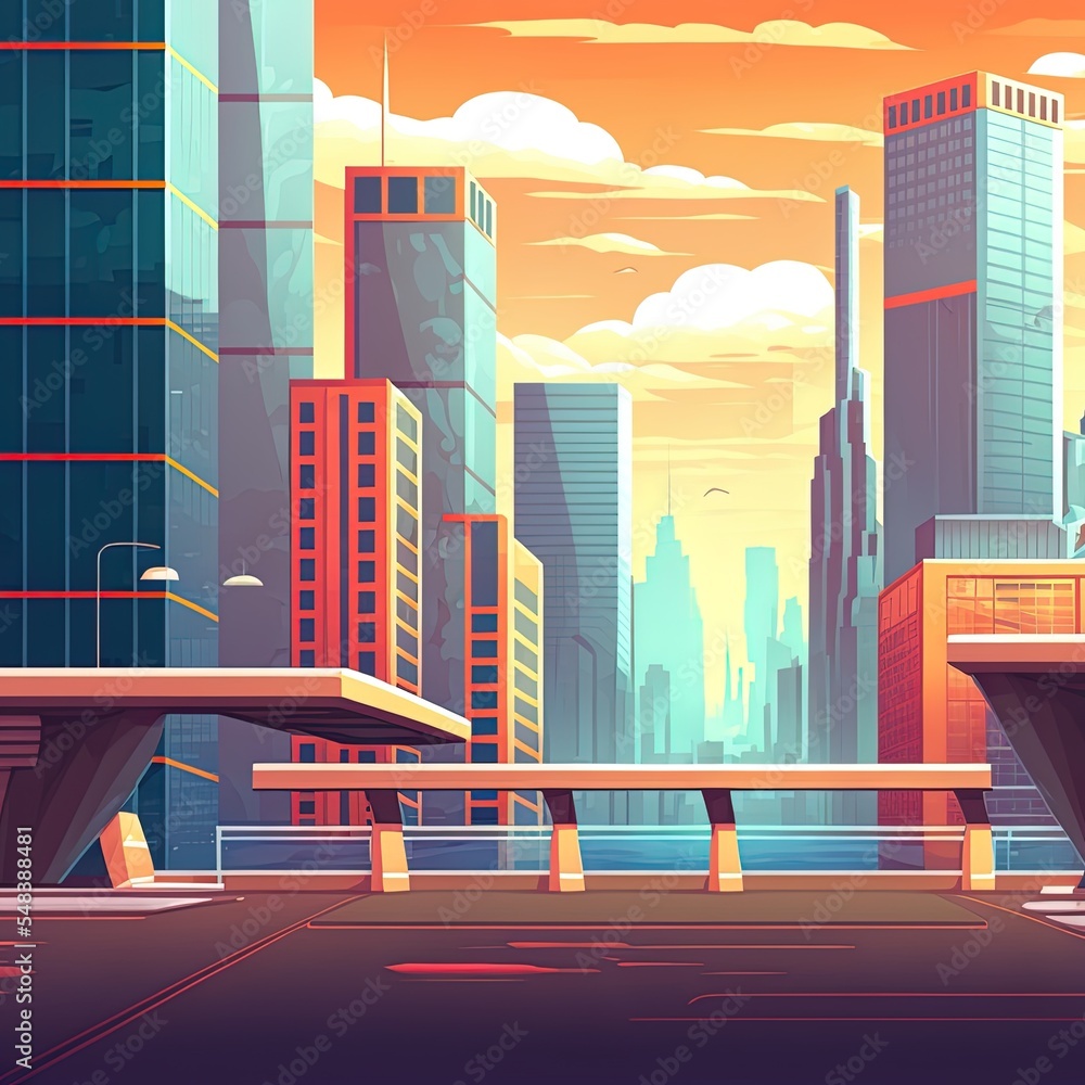 2D Illustrated Cartoon Illustration, Banner, Urban Background With ...