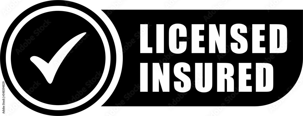 licensed and insured vector icon with tick mark and shield Stock ...