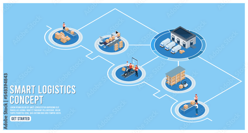 3D isometric Smart logistics concept with Warehouse Logistics and ...