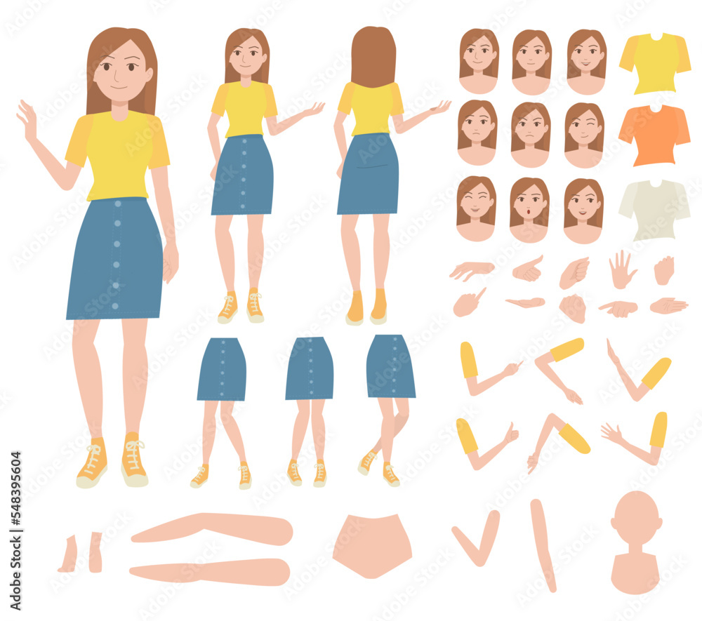 Character set for animation. Young woman character for animated ...