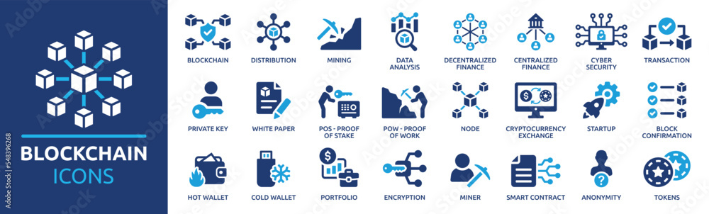 Blockchain technology icon set. Cryptocurrency icons element ...