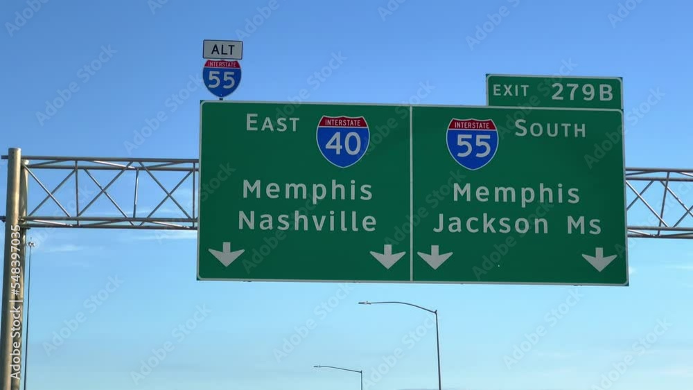 Direction signs on the highway to Memphis and Nashville - POV driving ...