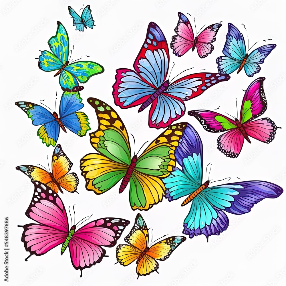 Colored spring butterflies. abstract drawing color flying butterfly ...