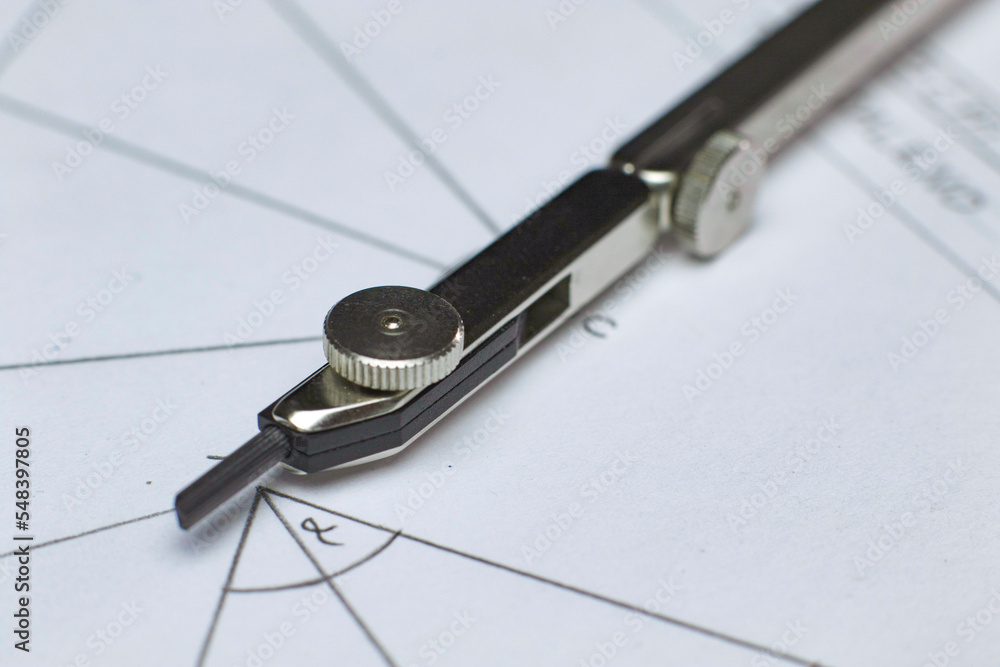 Compass on architectural project. Desk in the office. Hobie and work ...