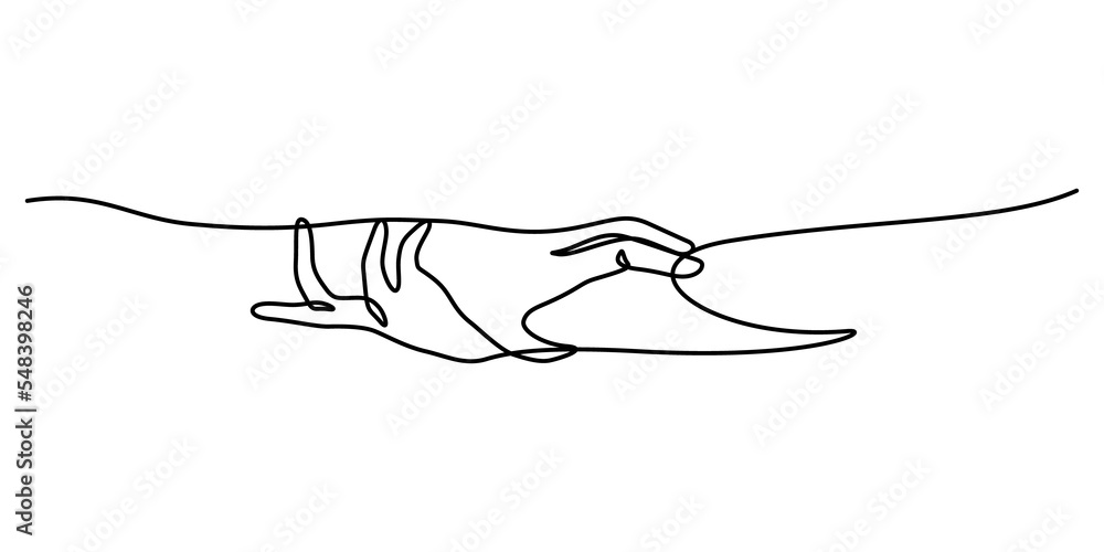 one line drawing of two hands holding togetherness vector illustration ...