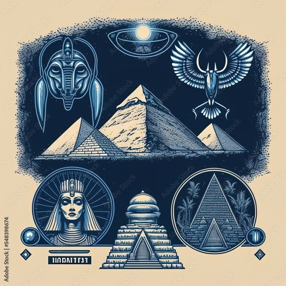 Ancient Egypt Landmarks, Pyramids, Pharaoh Temples, Sphinx And Mystic ...