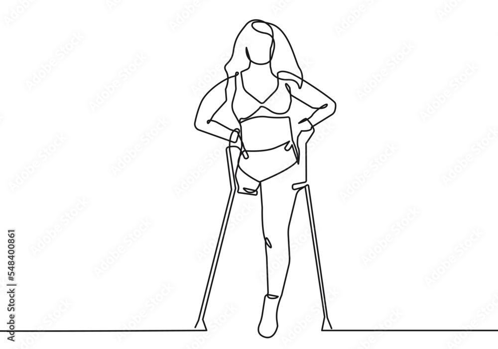 Disabled Girl Continuous Line Drawing. Woman Body. Female Figure ...