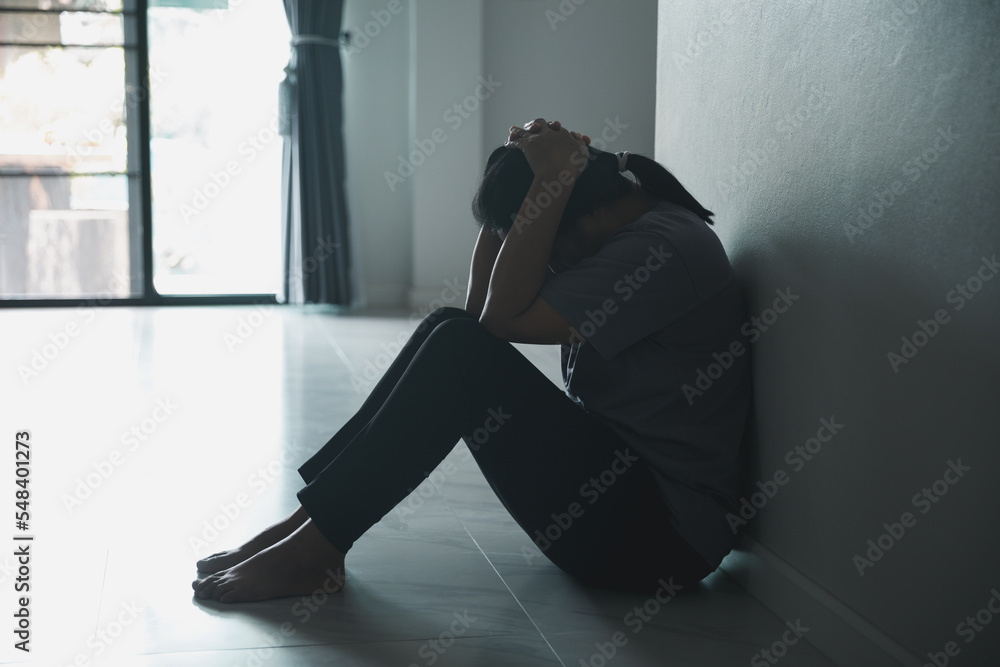 Schizophrenia with lonely and sad in mental health depression concept ...