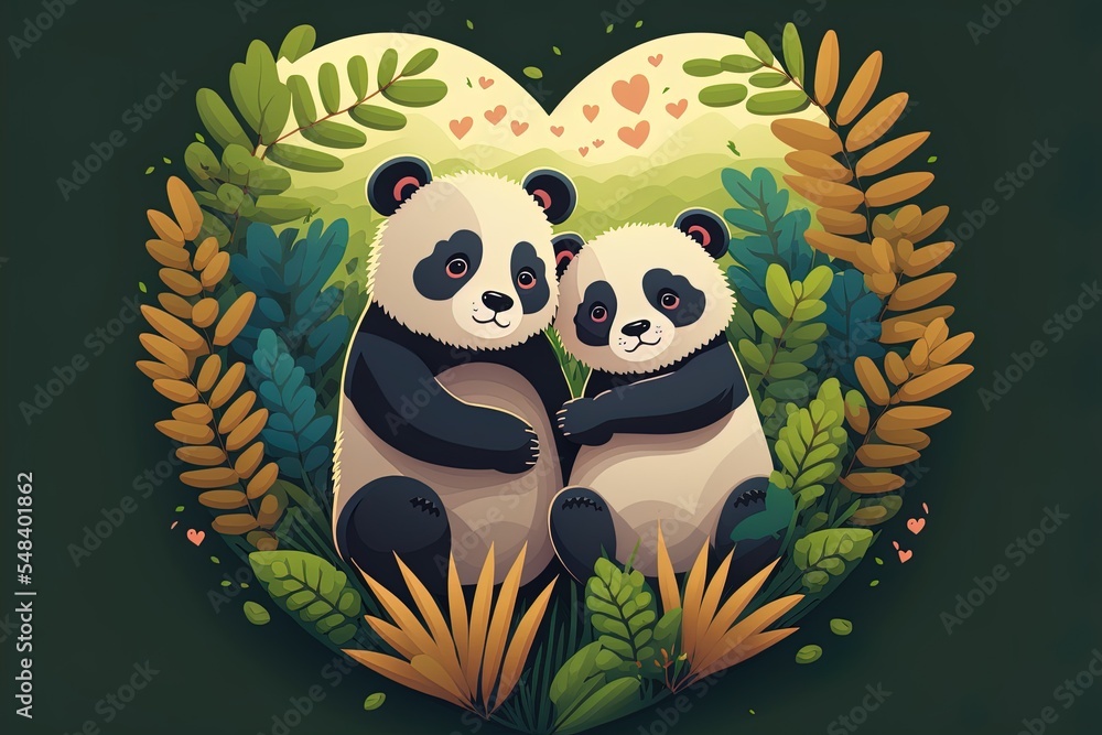 Cute Panda Love Cartoon 2D Illustrated Icon Illustration. Animal Nature ...