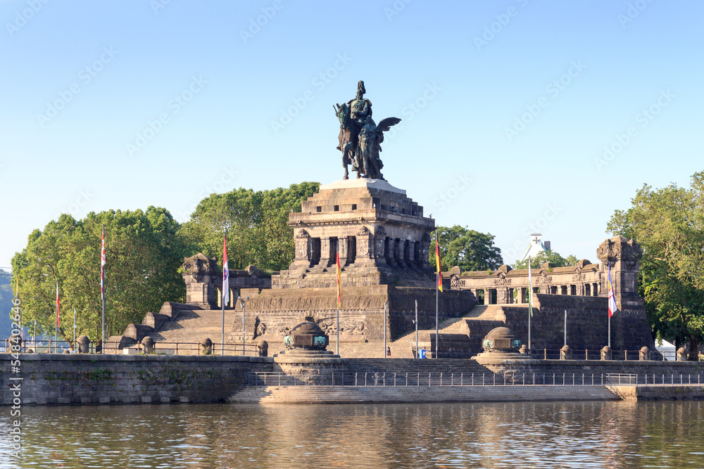 Deutsches Eck (German Corner) between Rhine and Moselle river with Emperor William monument ...