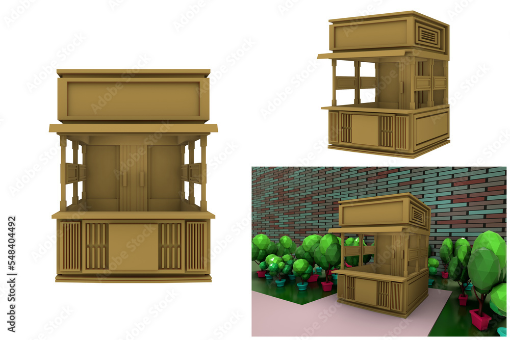 3D RENDER ILLUSTRATION. Sample idea model food drink booth kiosk ...