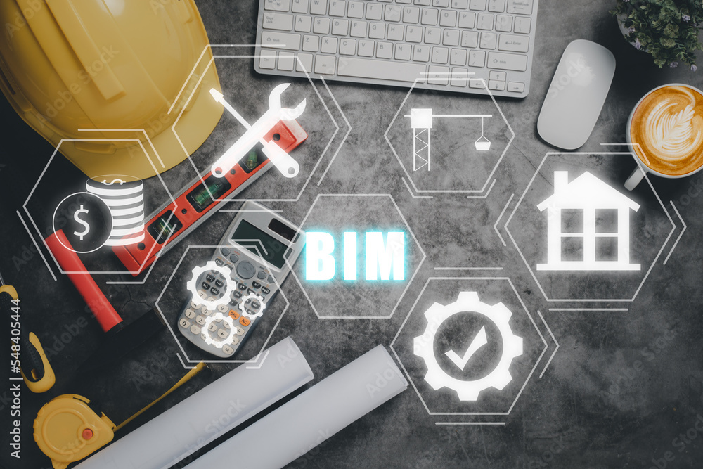 BIM Building Information Modeling Technology concept, Engineer office ...