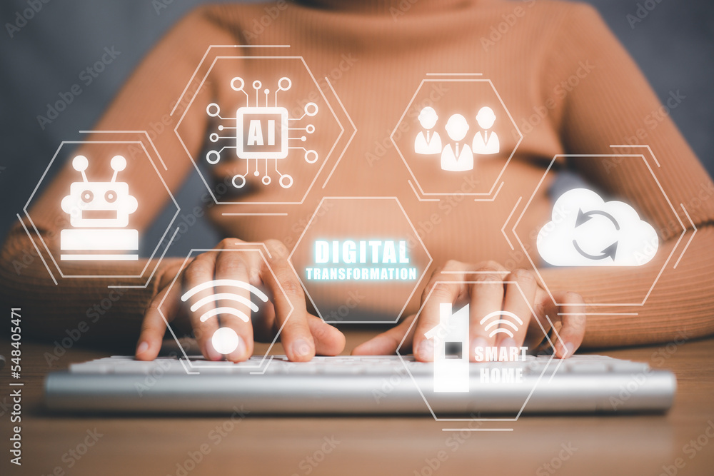 Digital transformation and digitalization technology concept, Young ...