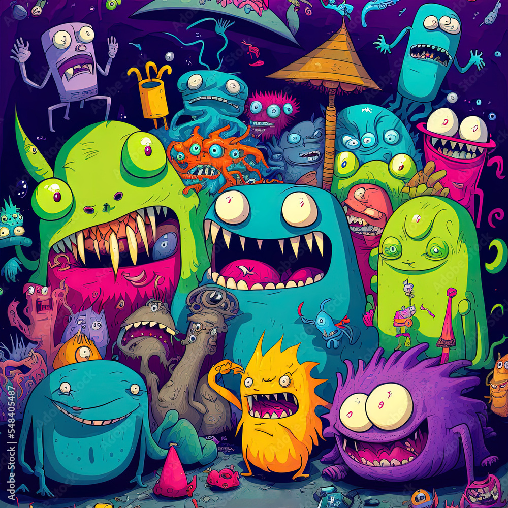 Colorful And Creepy Creatures Illustration Background Stock ...