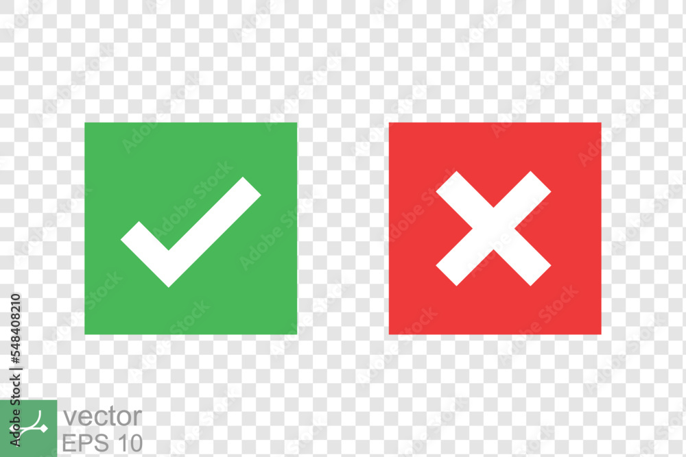 Checkmark cross icon. Simple flat style. Red x, green tick, check mark ...