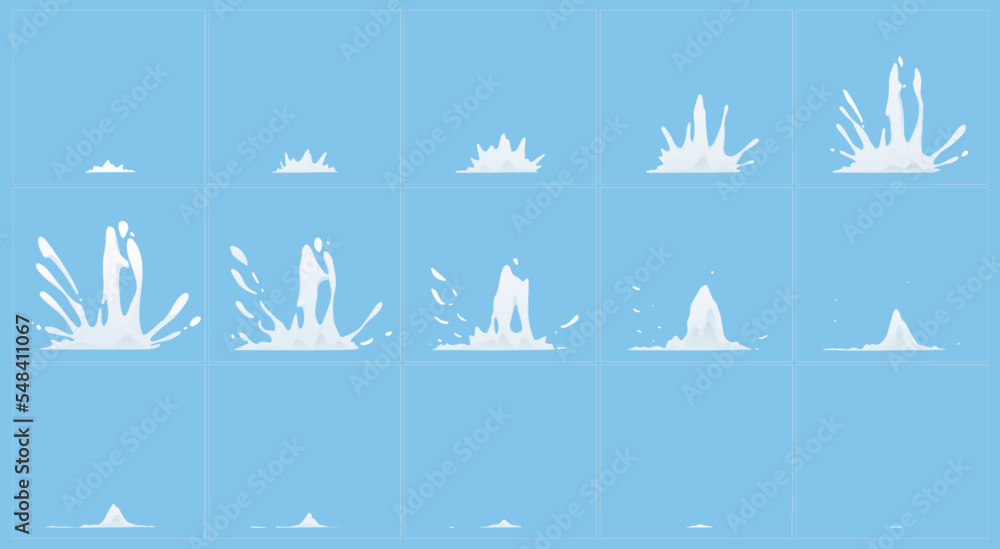 Animation sprite sheet of milk splashes isolated on blue background ...