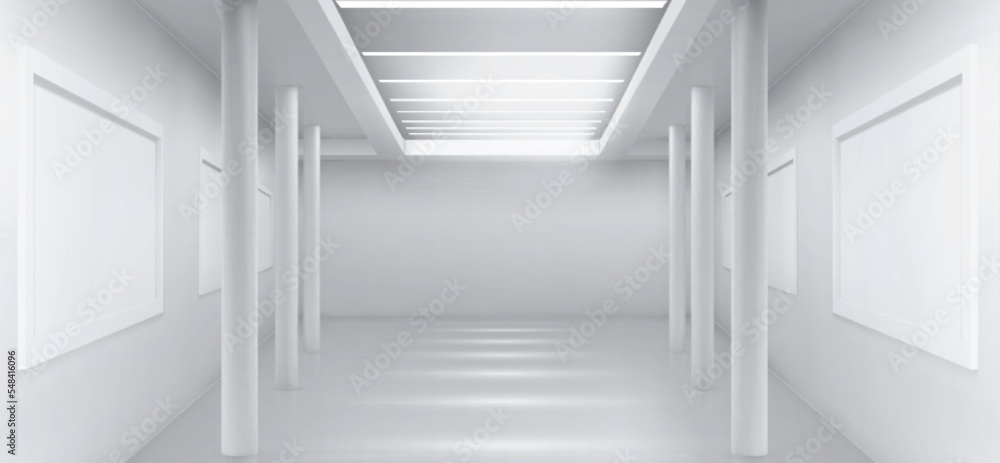 White empty art gallery, abstract room background. Museum exhibition ...