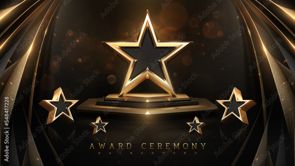 Award ceremony background with 3d gold star and ribbon element and ...