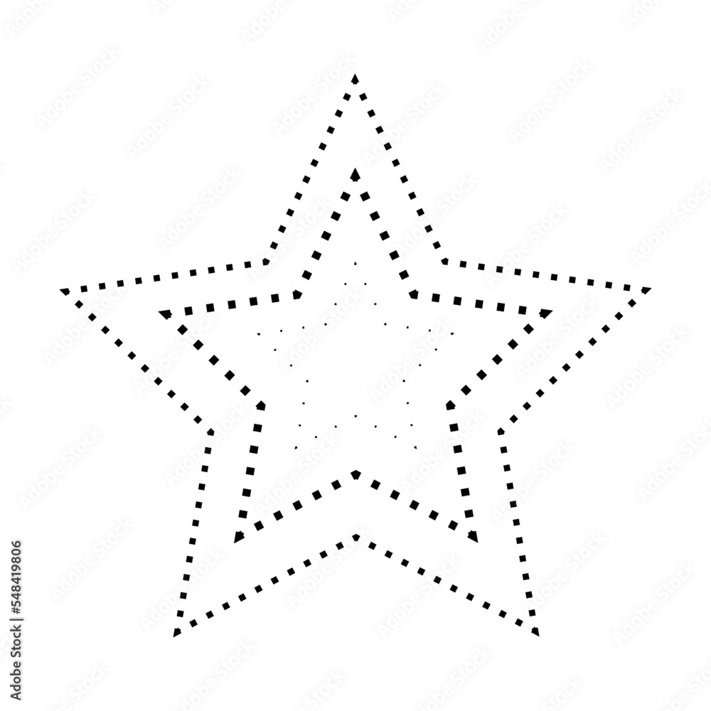 Tracing star shape broken line element for preschool, kindergarten and ...