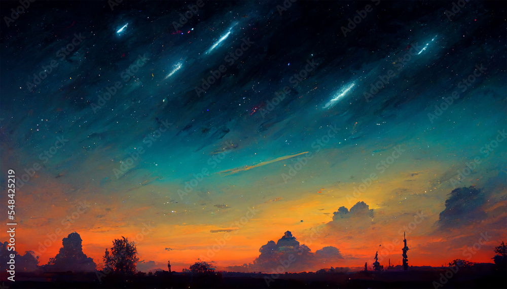 Stunning starry night sky with open field Stock Illustration | Adobe Stock