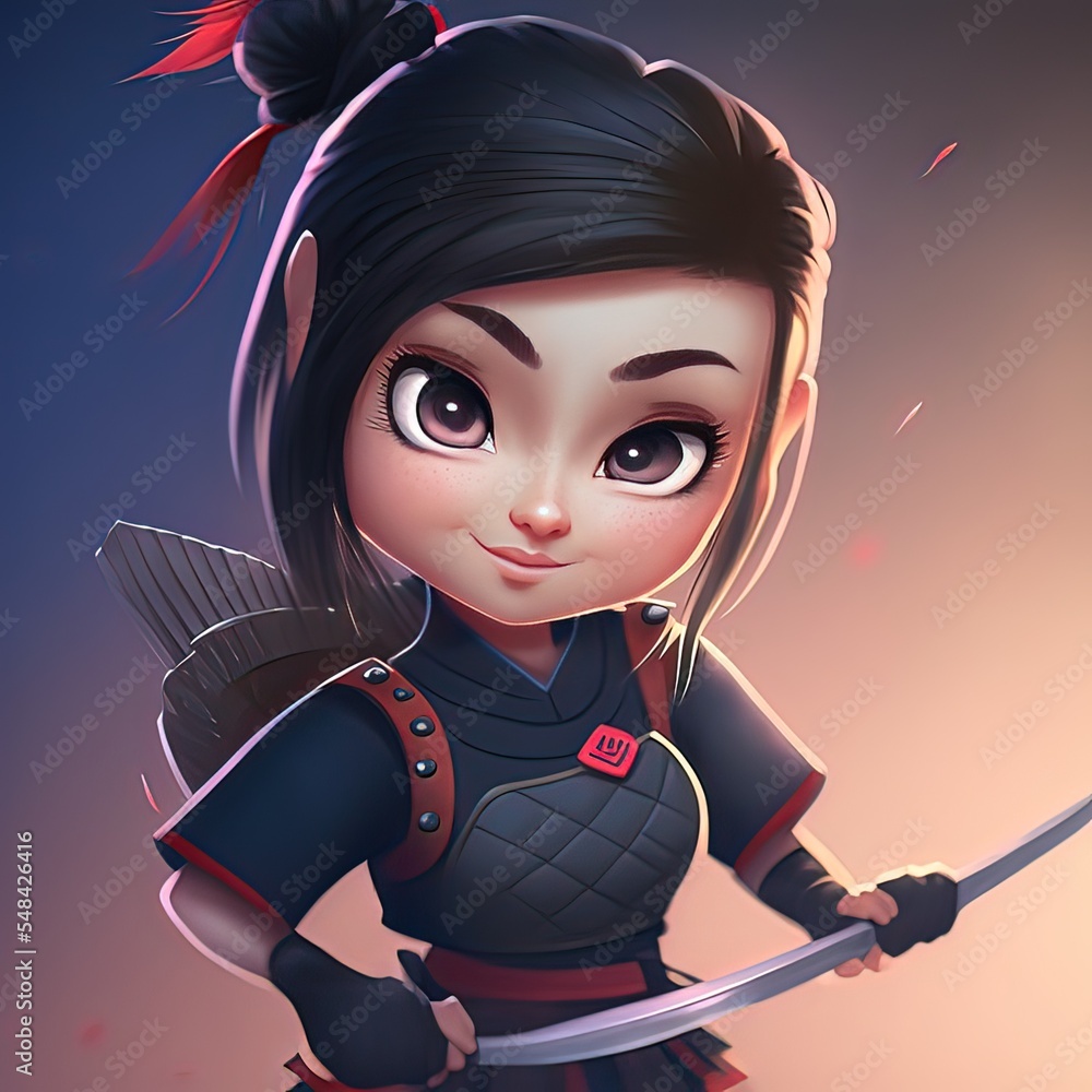Cartoon ninja girl. A beautiful Japanese ninja girl. Concept art ...