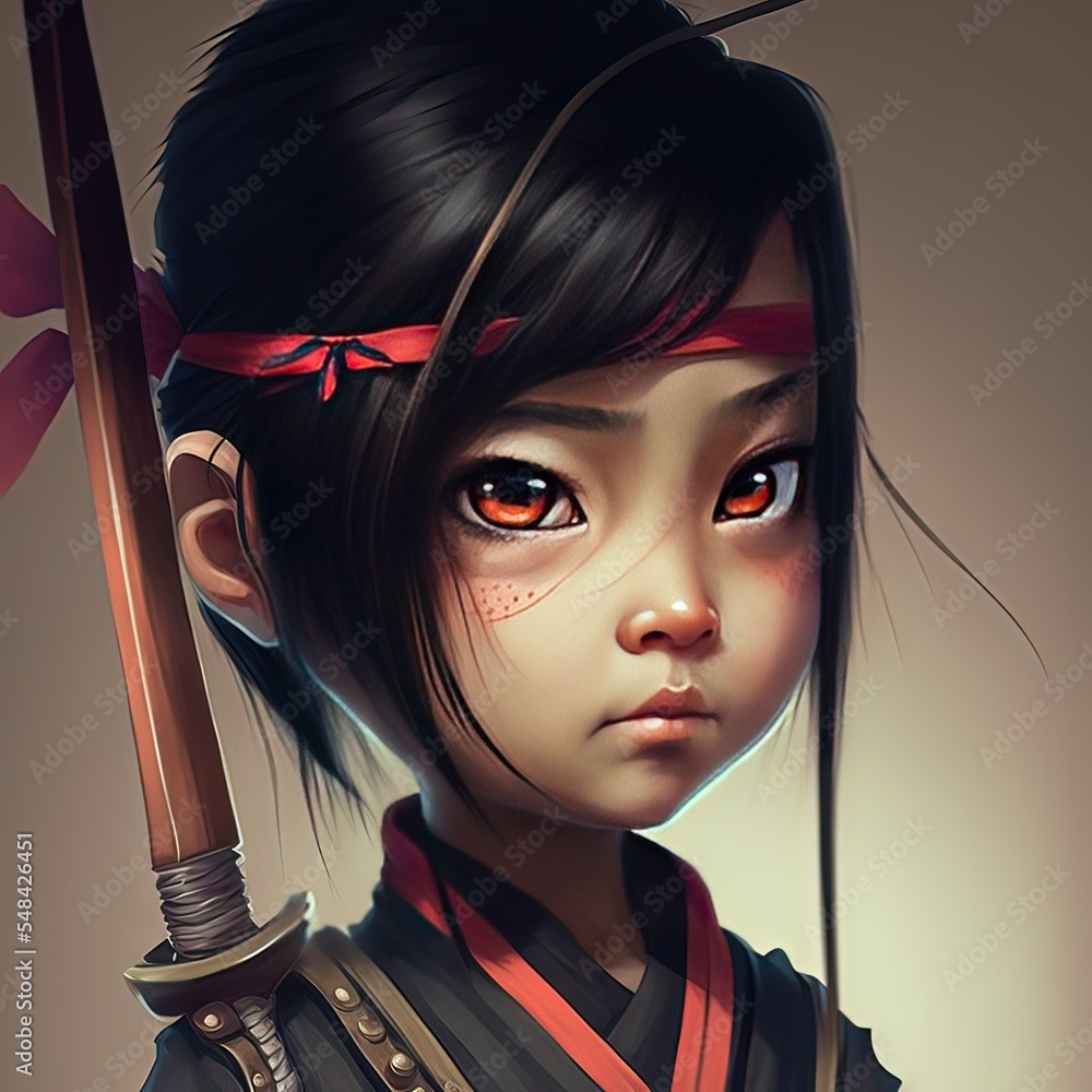 Cartoon ninja girl. A beautiful Japanese ninja girl. Concept art ...