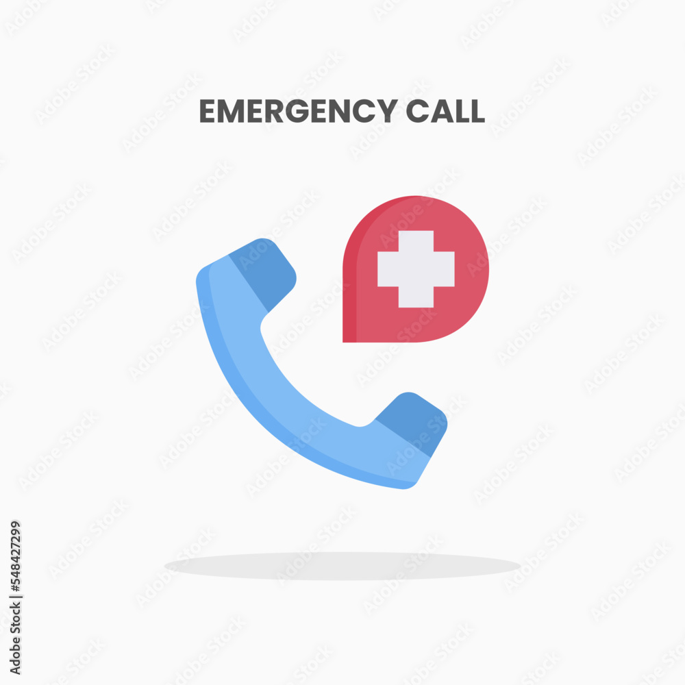 Emergency Call icon flat. Vector illustration on white background. Can ...