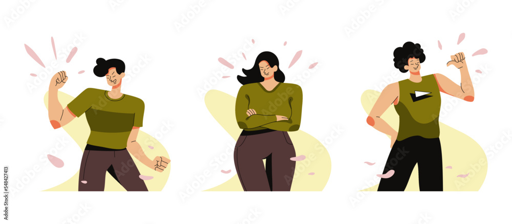 Vetor de Self confidence character, concept of high self esteem and ...