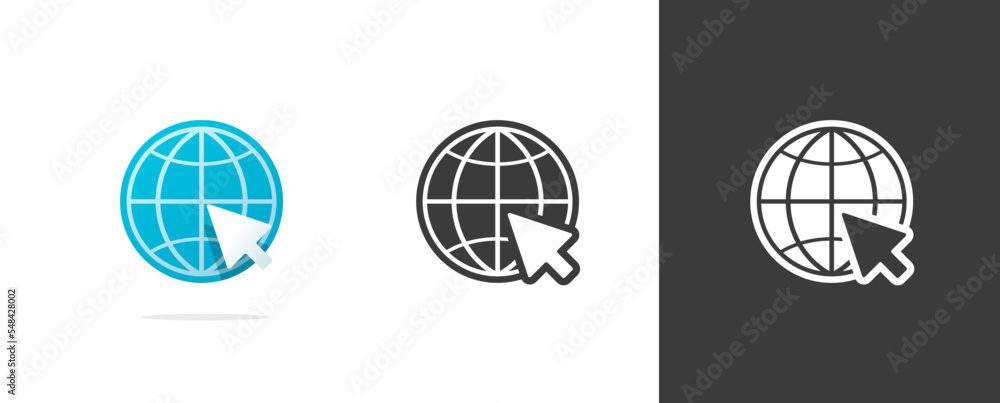 Web www address icon pictogram black white and flat blue internet globe ...