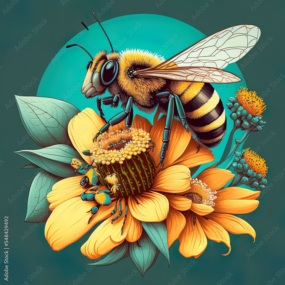 Diagram Showing Pollination With Bee And Flowers Stock Illustration ...