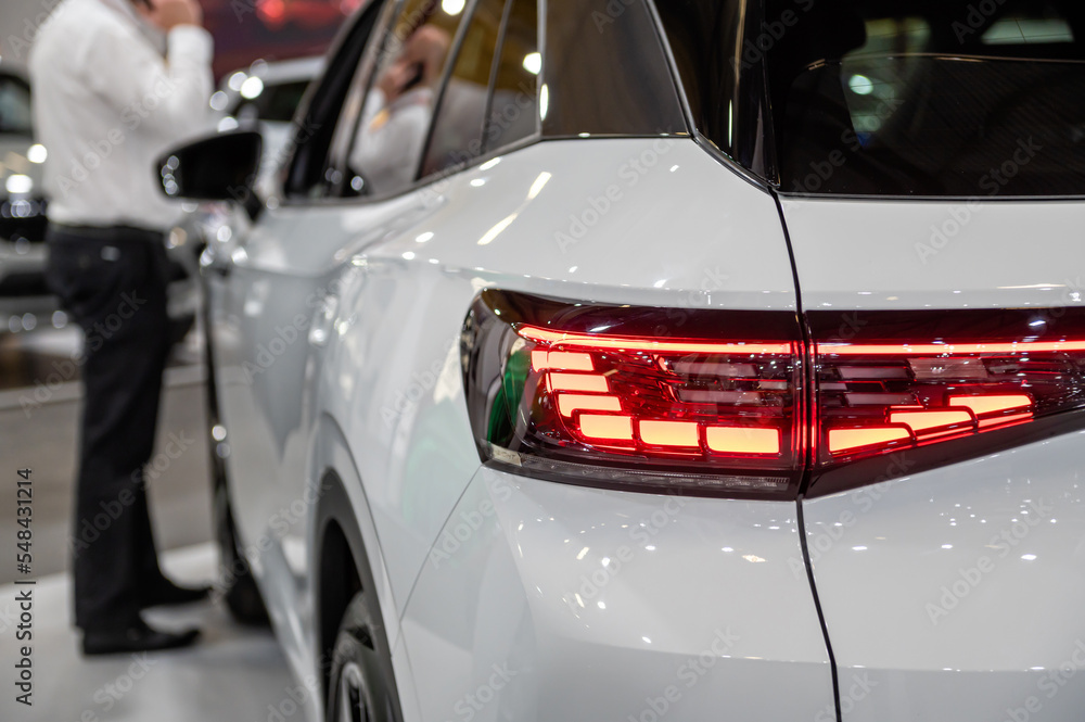rear LED lights closeup of nev VW ID4 electric SUV, model 2022, stylish ...
