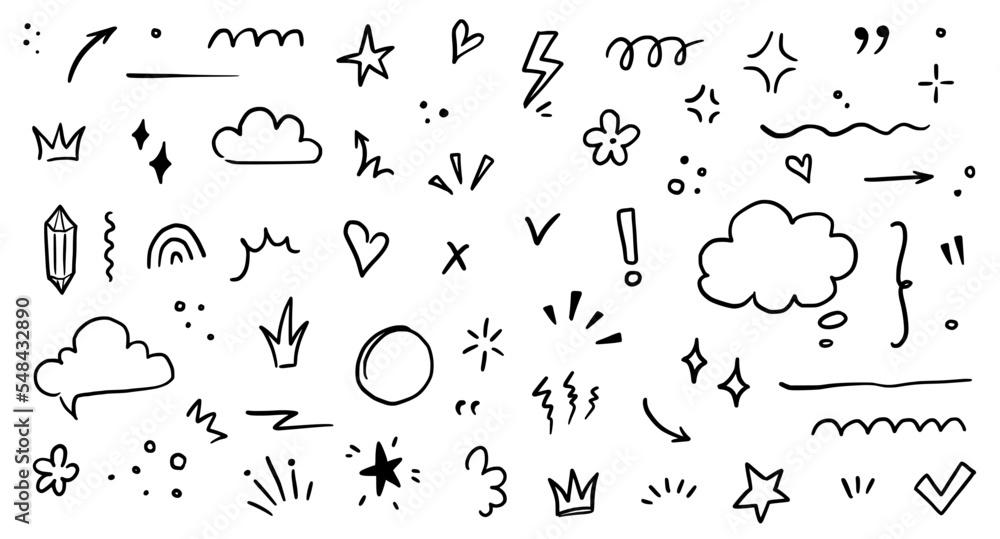 Sketch underline, emphasis, arrow shape set. Hand drawn brush stroke ...