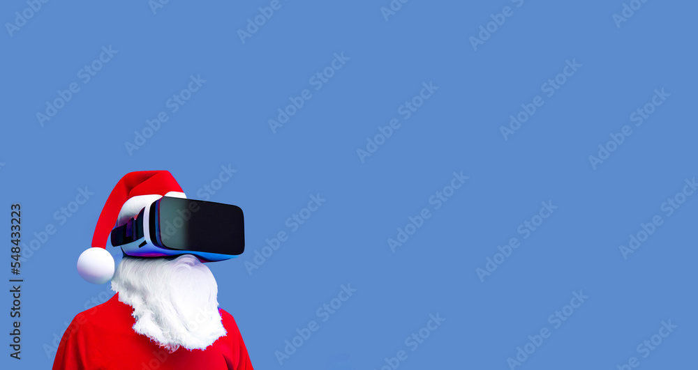 Santa Claus 3d head in Virtual Reality Space in VR glasses neon sci-fi ...