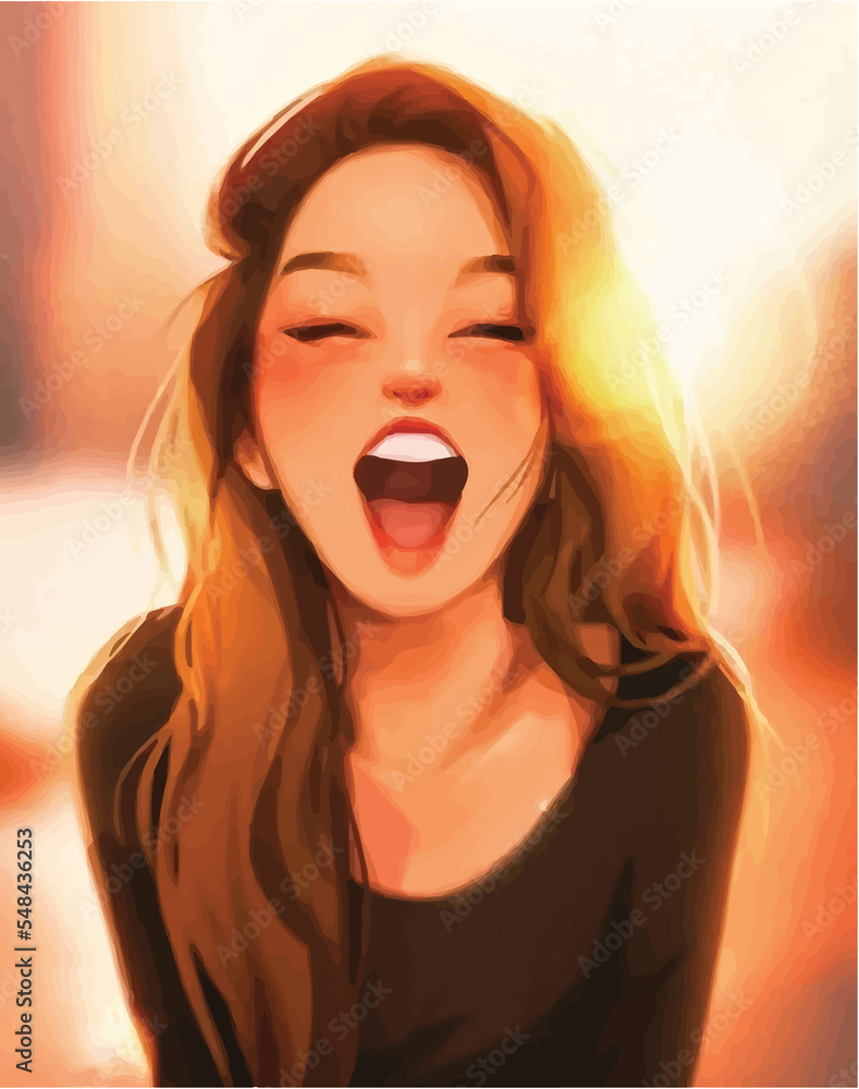 Happy Anime Girl Digital Art Illustration Stock Illustration Adobe Stock