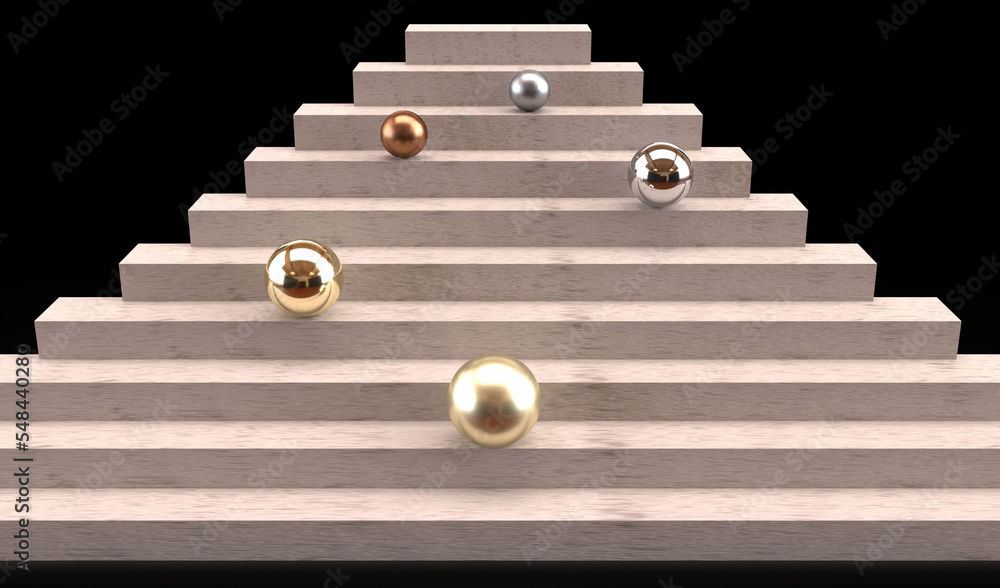Stone stairs with falling balls, 3D illustration 3D rendering Stock ...