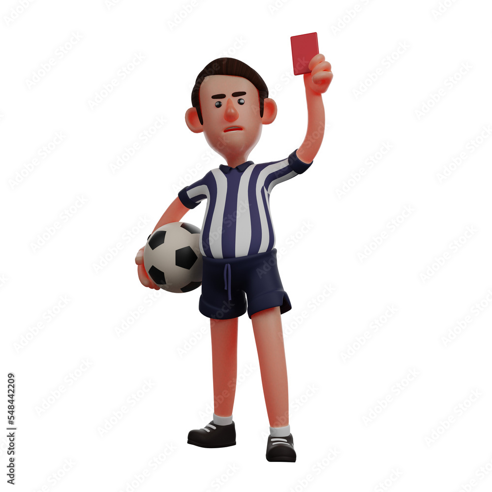 3D Cartoon Referees Character giving a Red Card Stock Illustration ...