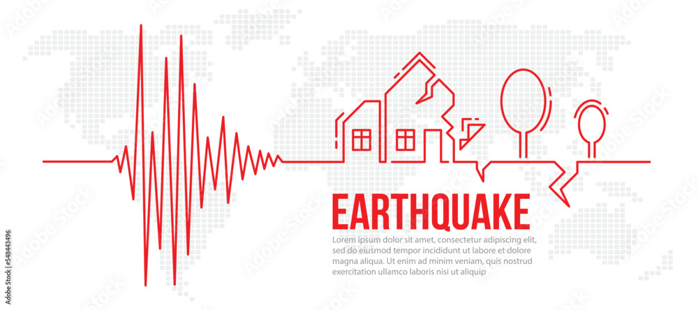 Earthquake concept with Red line Frequency seismograph waves cracked to ...