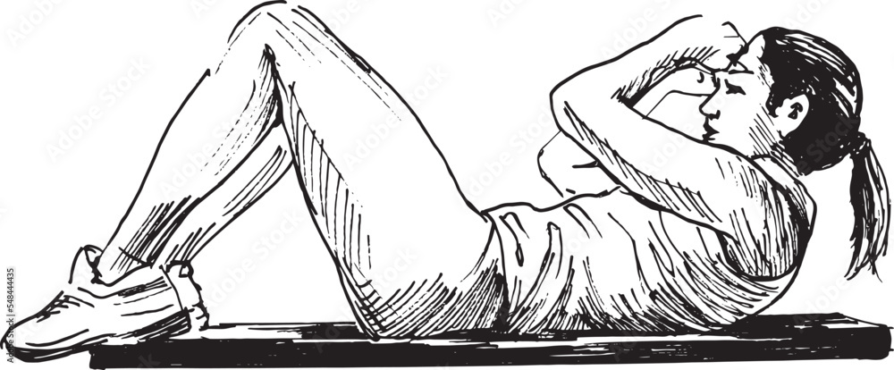 Hand drawn sketch of an exercising woman. Vector illustration. Stock ...