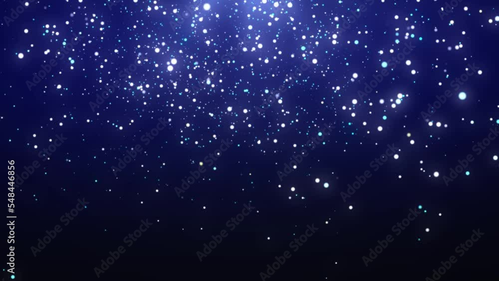 Background of falling magic dust particles. Abstract christmas concept. Energy flow of blue ...