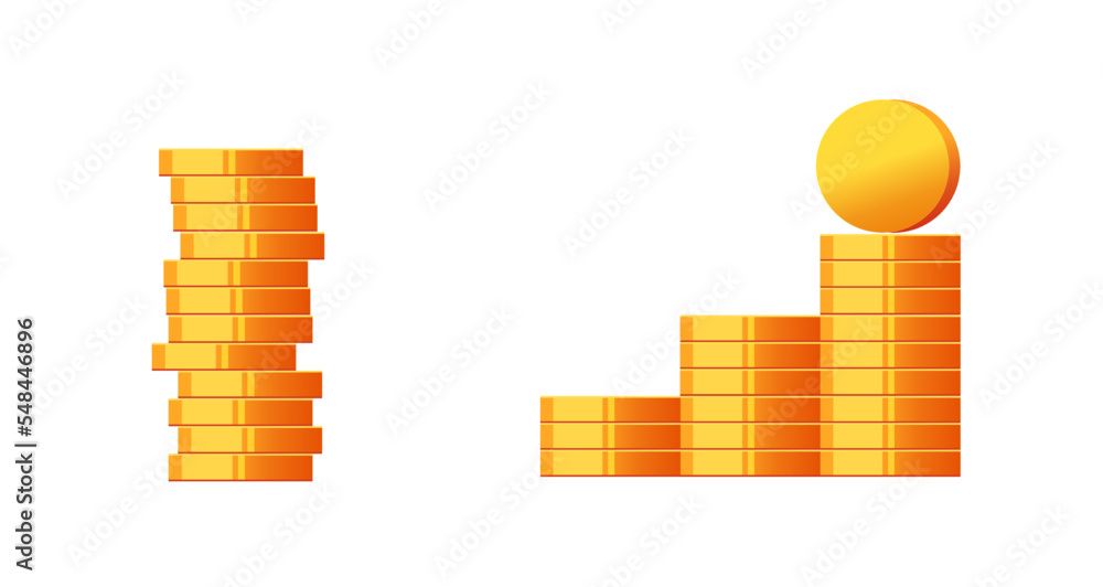 Coins stack icon vector, metal money cash pile heap as growth graph ...