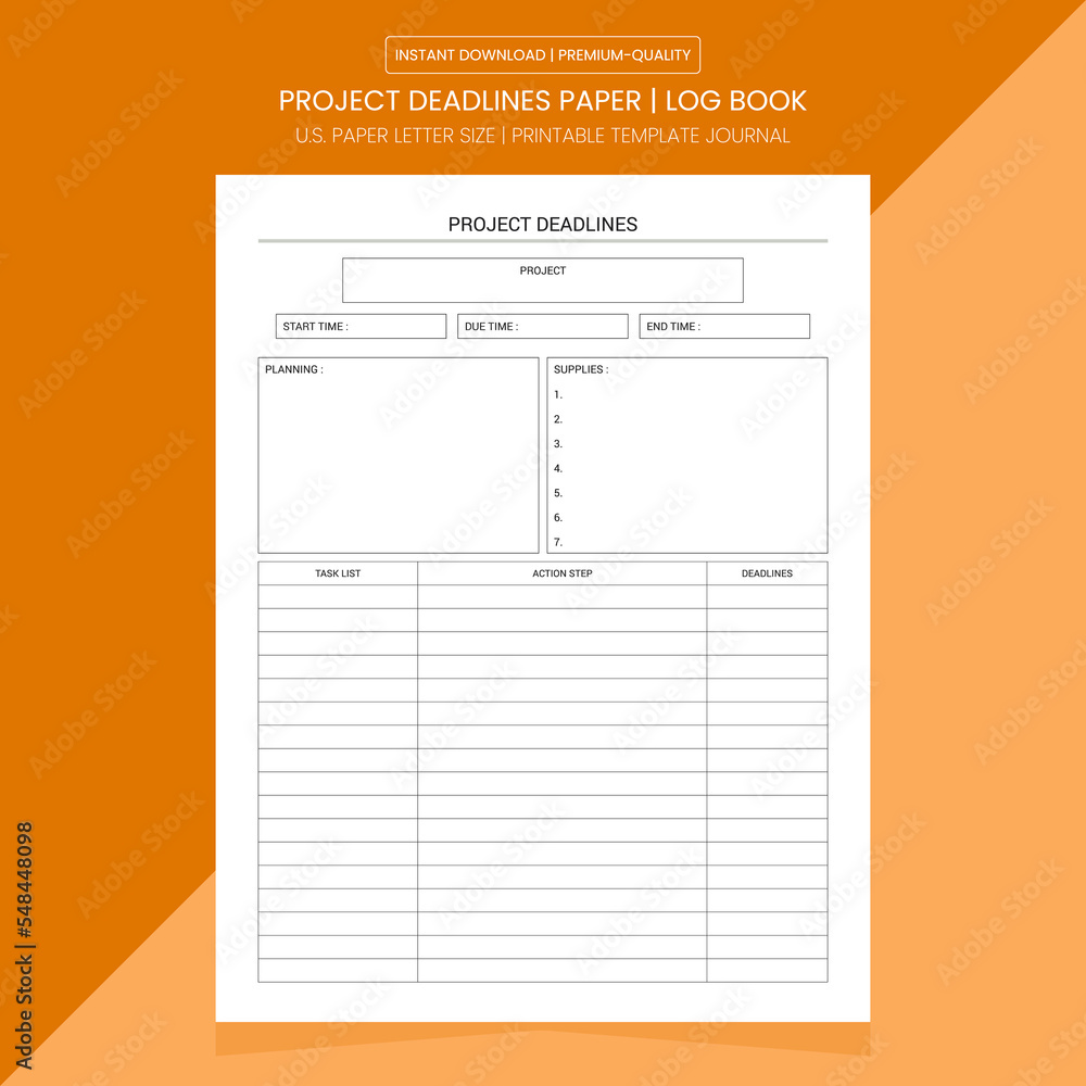 Project Deadlines Log Book | Project Deadlines Note | Notebook ...