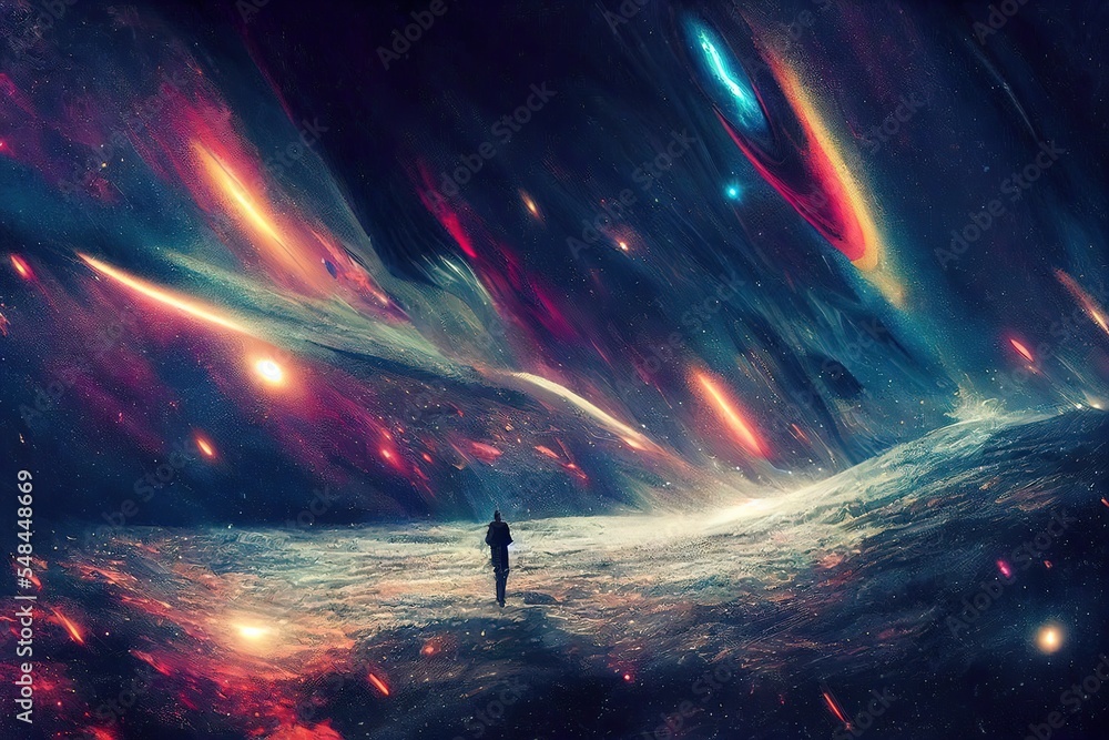 Abstract colorful neon light of nebula cosmo stardust flowing in ...